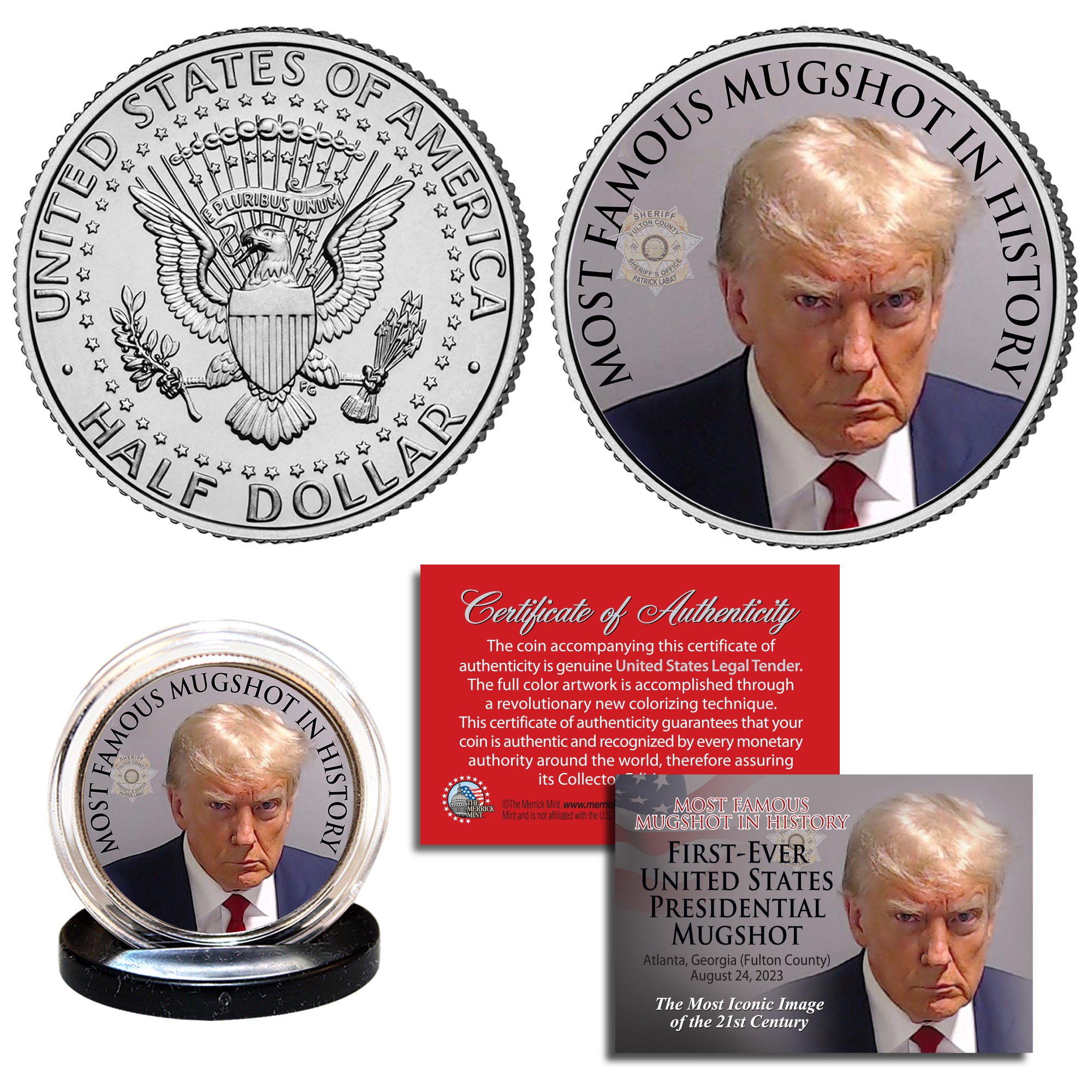 Trump Mugshot - Authentic JFK Half Dollar - Proud Patriots