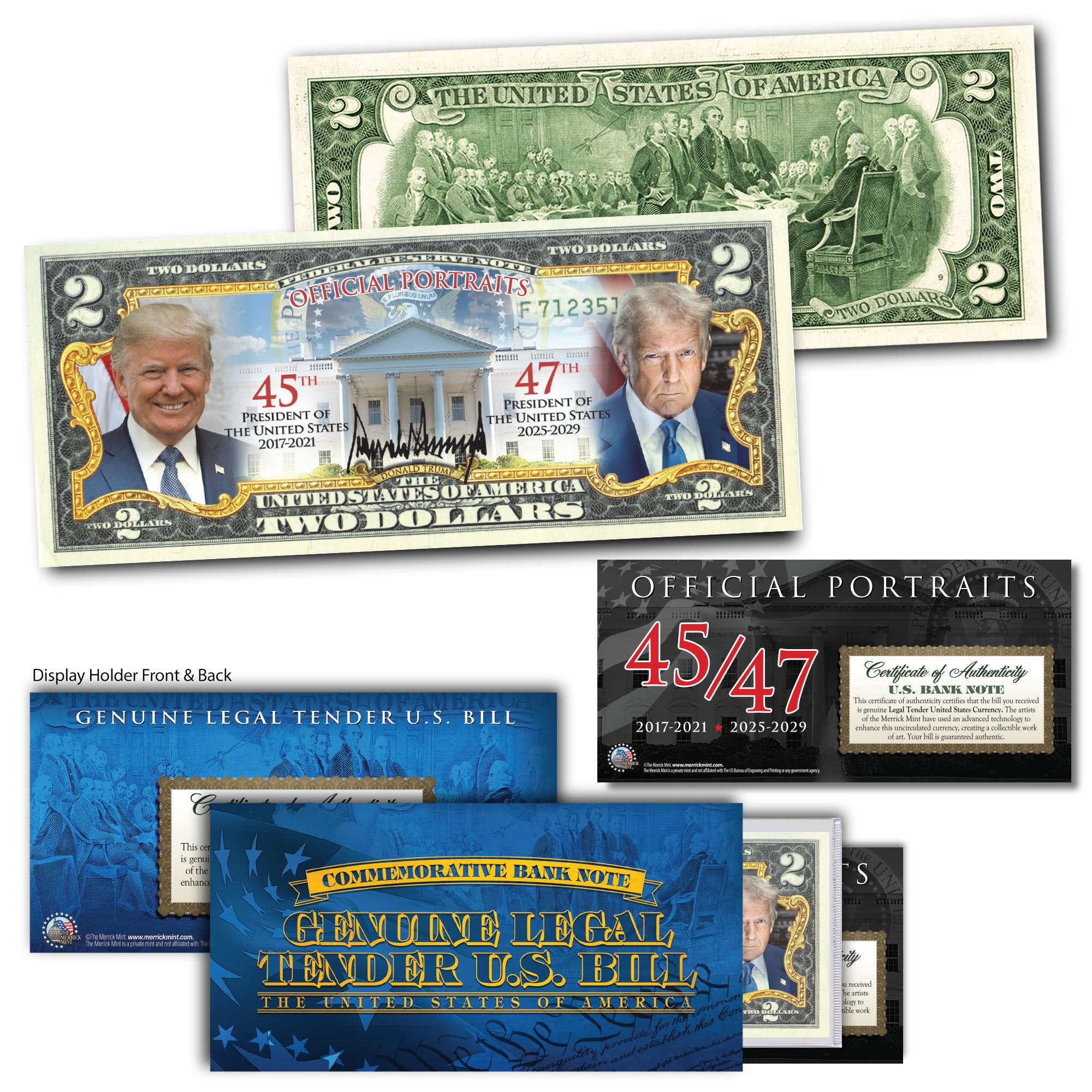 Donald Trump Official 45th & 47th President Portraits $2 Bill - Genuine ...
